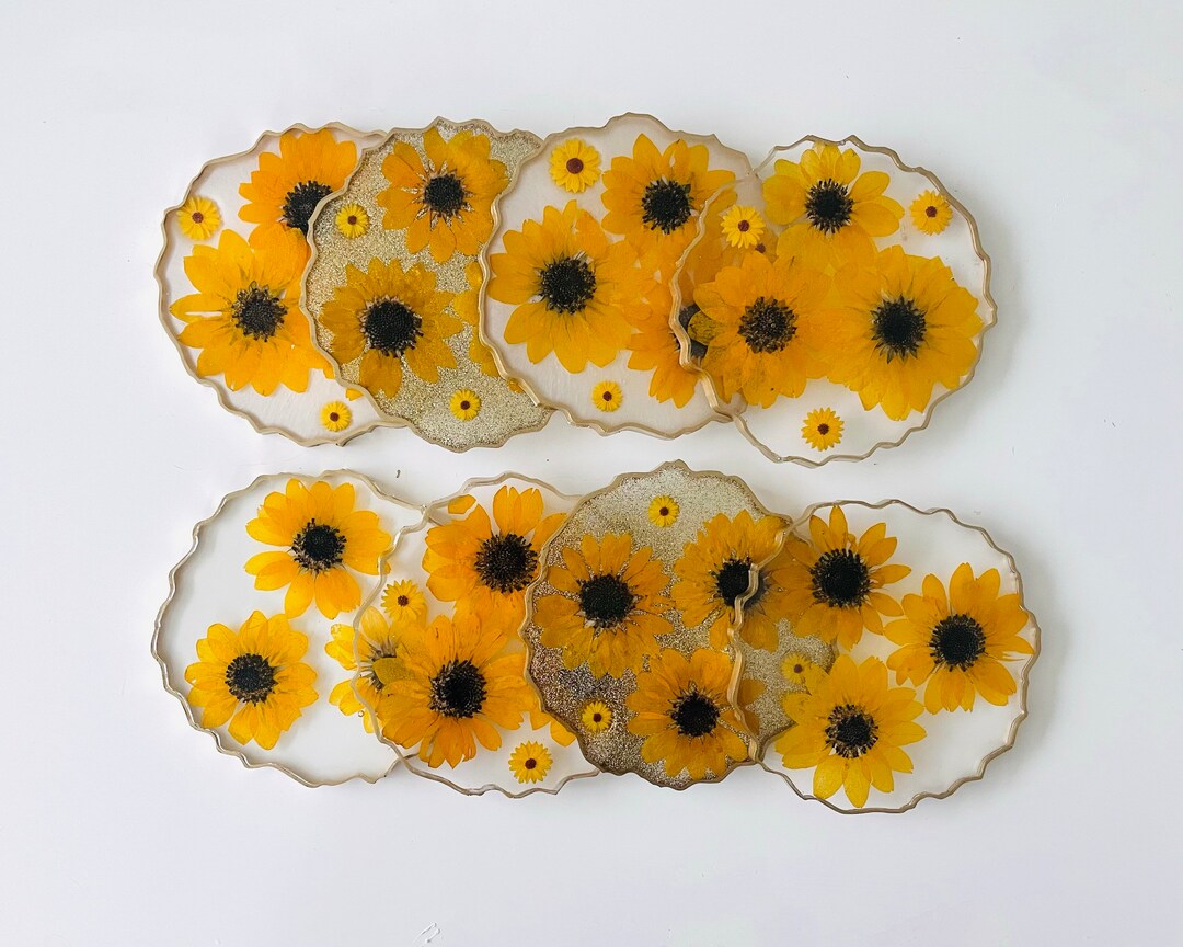 Sunflower Resin Coasters - Made With Real Sunflowers! | Custom Made - Etsy