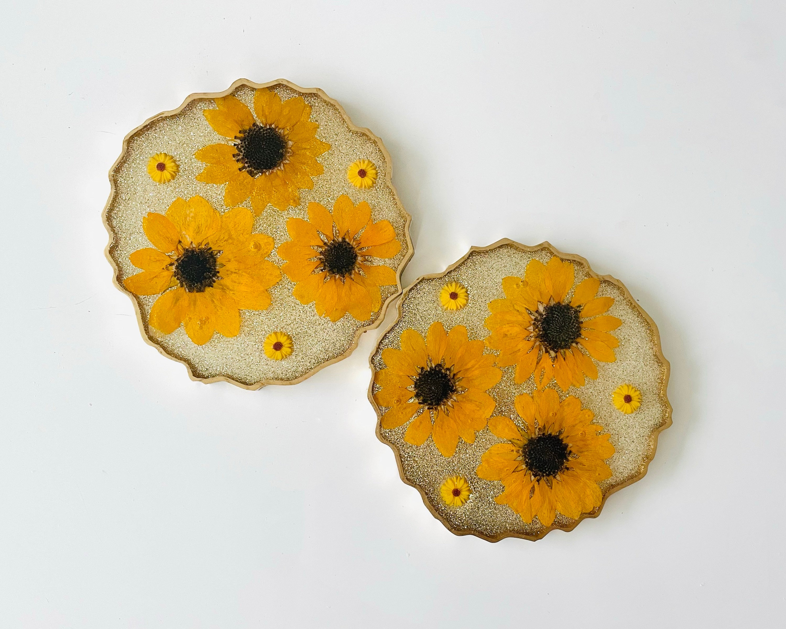 Sunflower Resin Coasters Made With Real Sunflowers Custom - Etsy