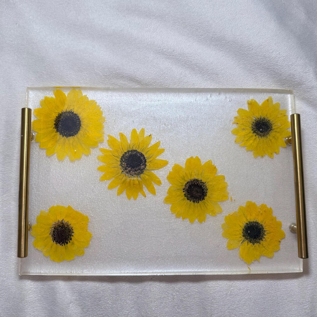 Sunflower Resin Tray (made With Real Sunflowers!) - Matching Coasters ...