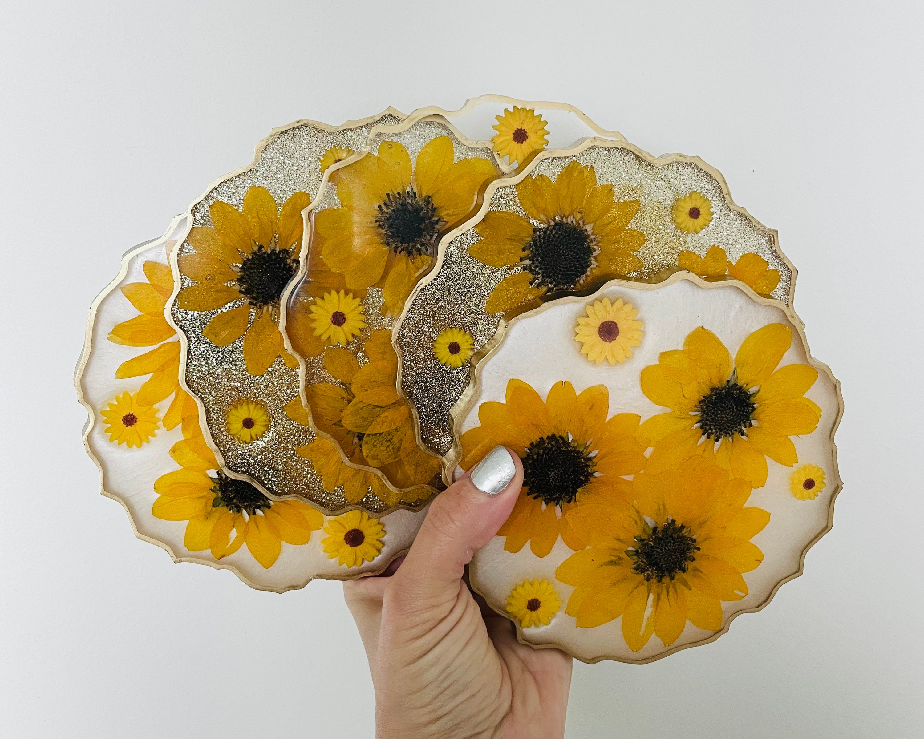Sunflower Resin Coasters - Made With Real Sunflowers! | Custom Made - Etsy