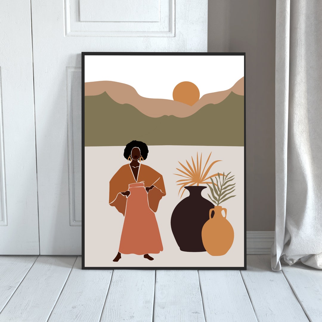 Modern Female Abstract Art Earth Tones Wall Art Woman Portrait Painting ...