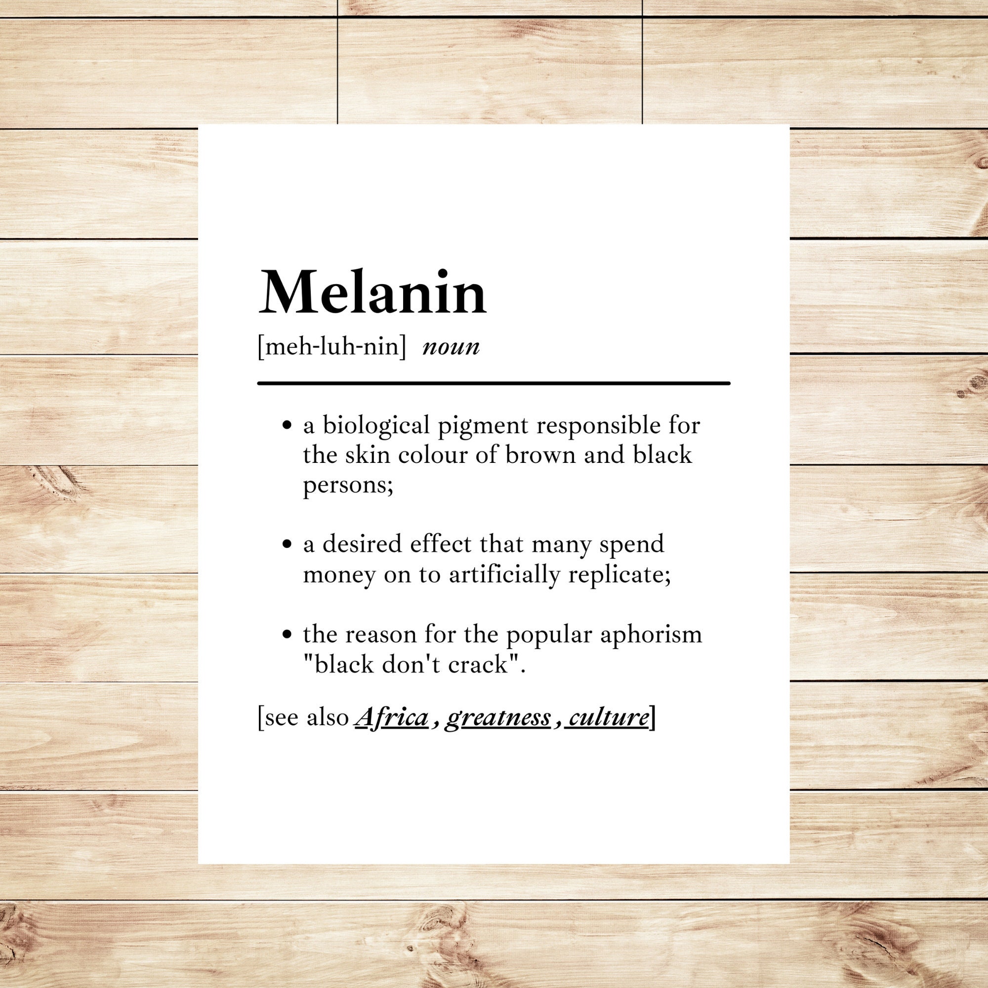 Definition of Melanin Print; Afrocentric / Black History; Typography ...
