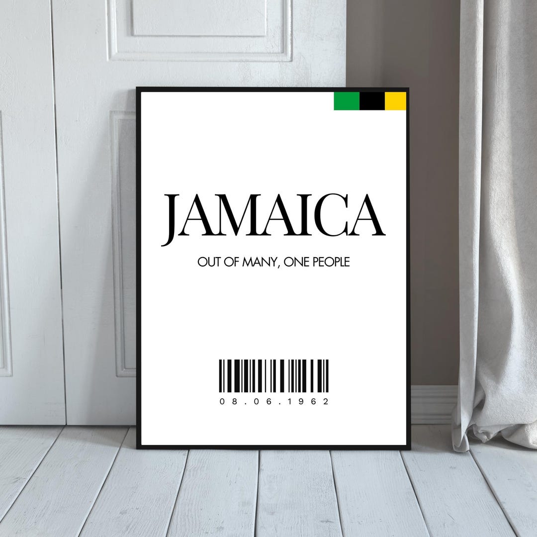Jamaica Minimalist Wall Art; Country Motto - Out of Many One People ...