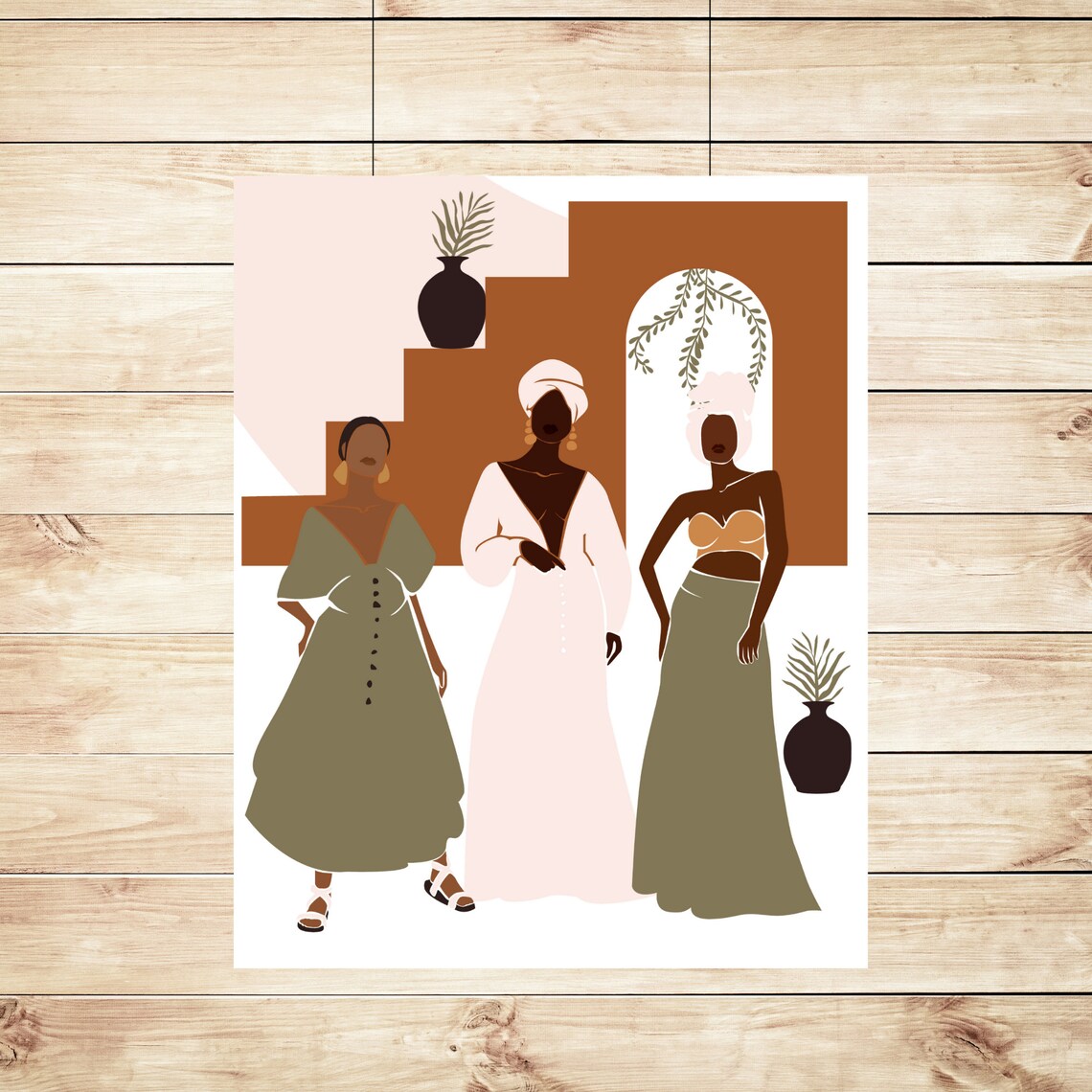 Female Abstract Art Best Friends Girl Gang Illustration Earth Tones ...