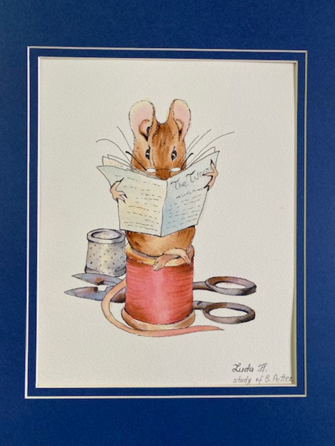 Beatrix Potter Mouse Reading Newspaper Original Drawing in Ink and ...
