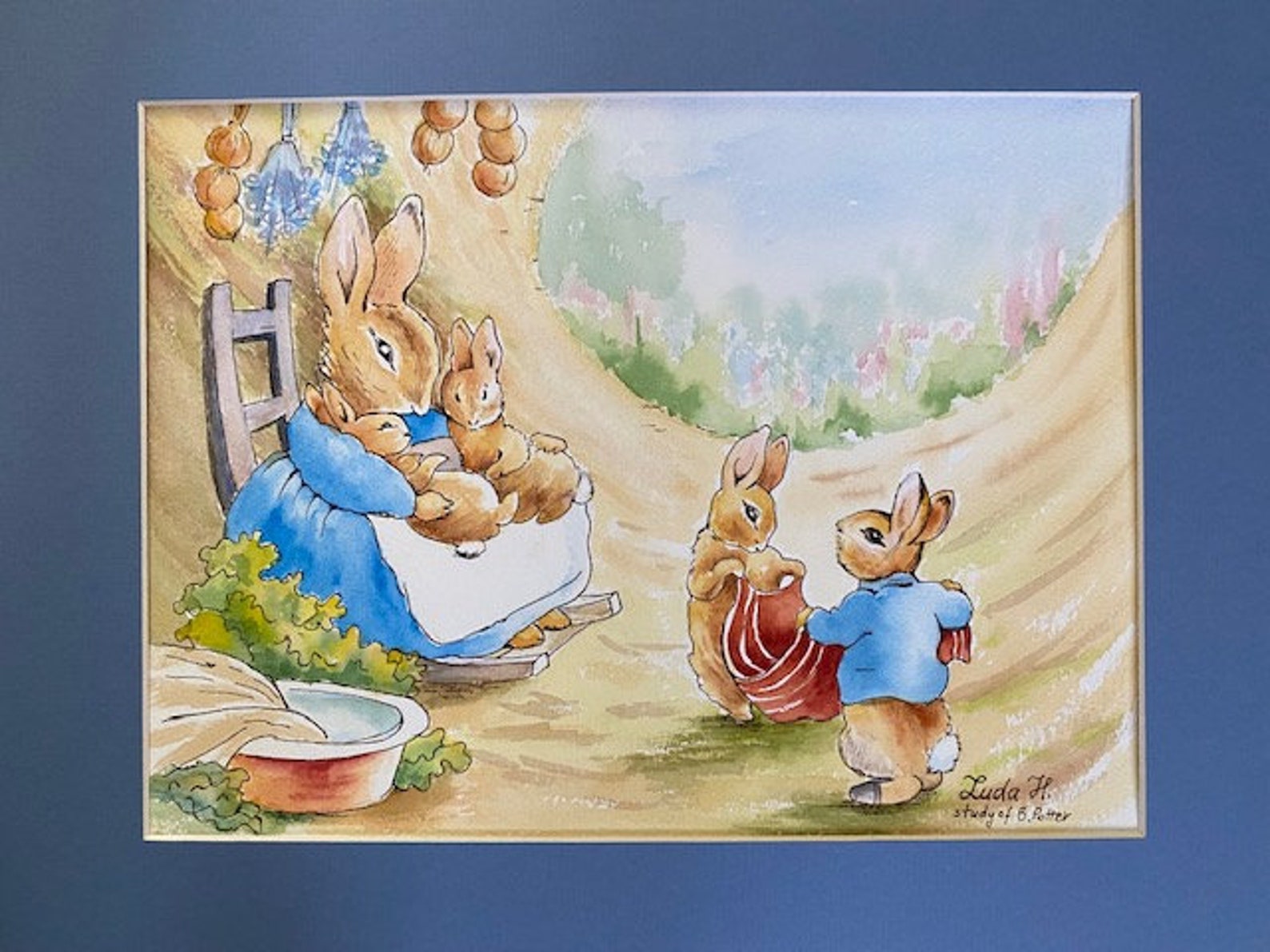 Peter Rabbit Family Original Drawing in Ink and Watercolor Painting - Etsy