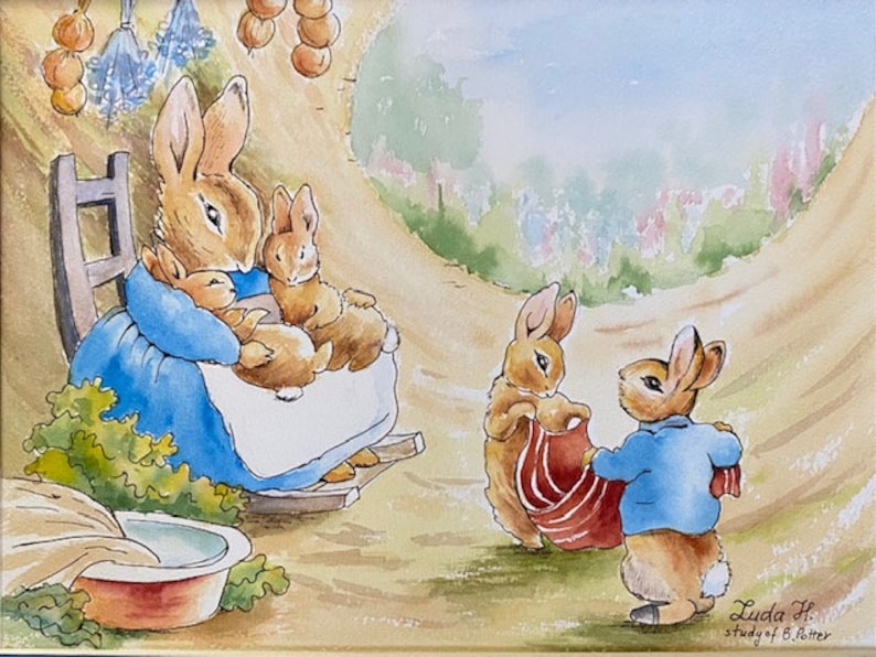 Peter Rabbit Family Original Drawing in Ink and Watercolor Painting - Etsy