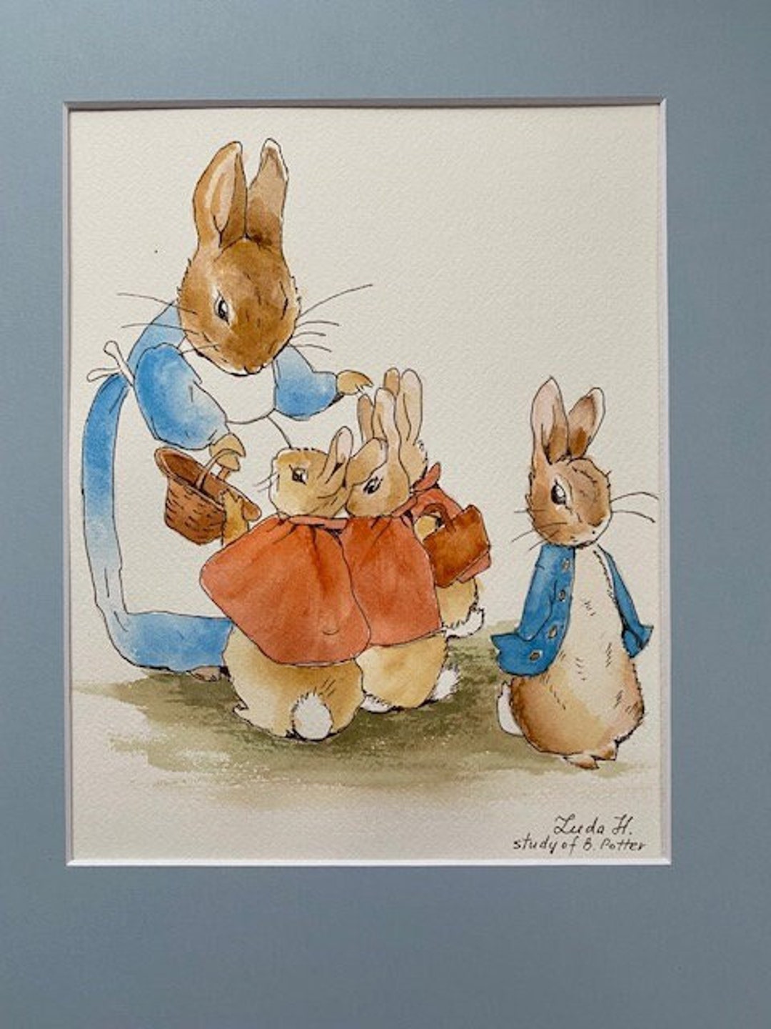 Peter Rabbit Family, Happy Family Original Watercolor Painting With Ink ...