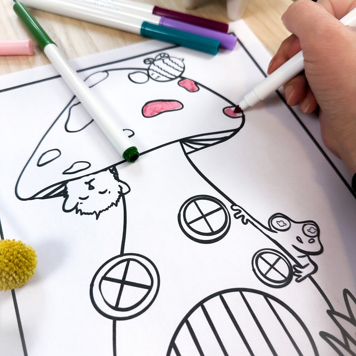 Mushroom House Whimsical Printable Coloring Page Digital Download ...