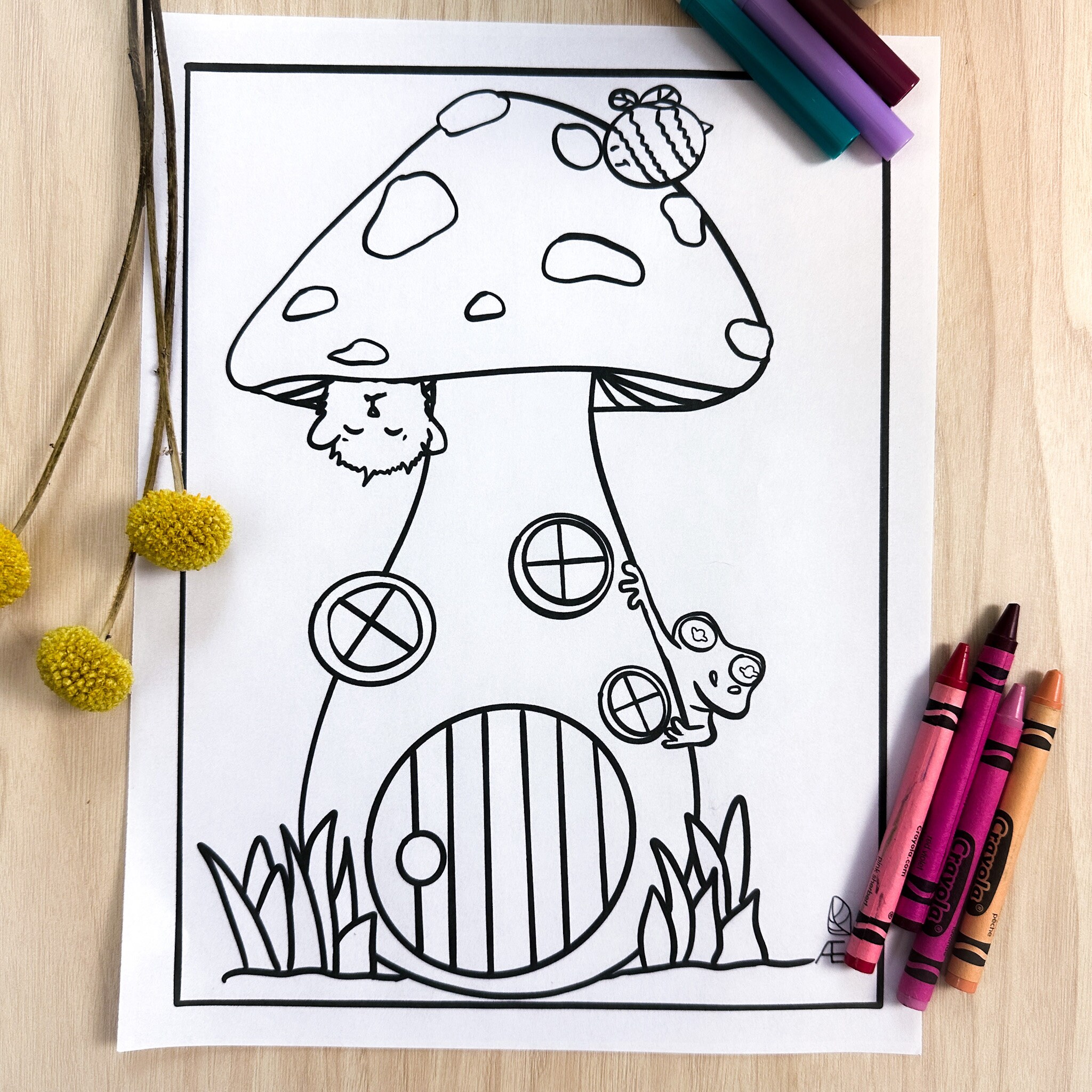 Mushroom House Whimsical Printable Coloring Page Digital Download ...