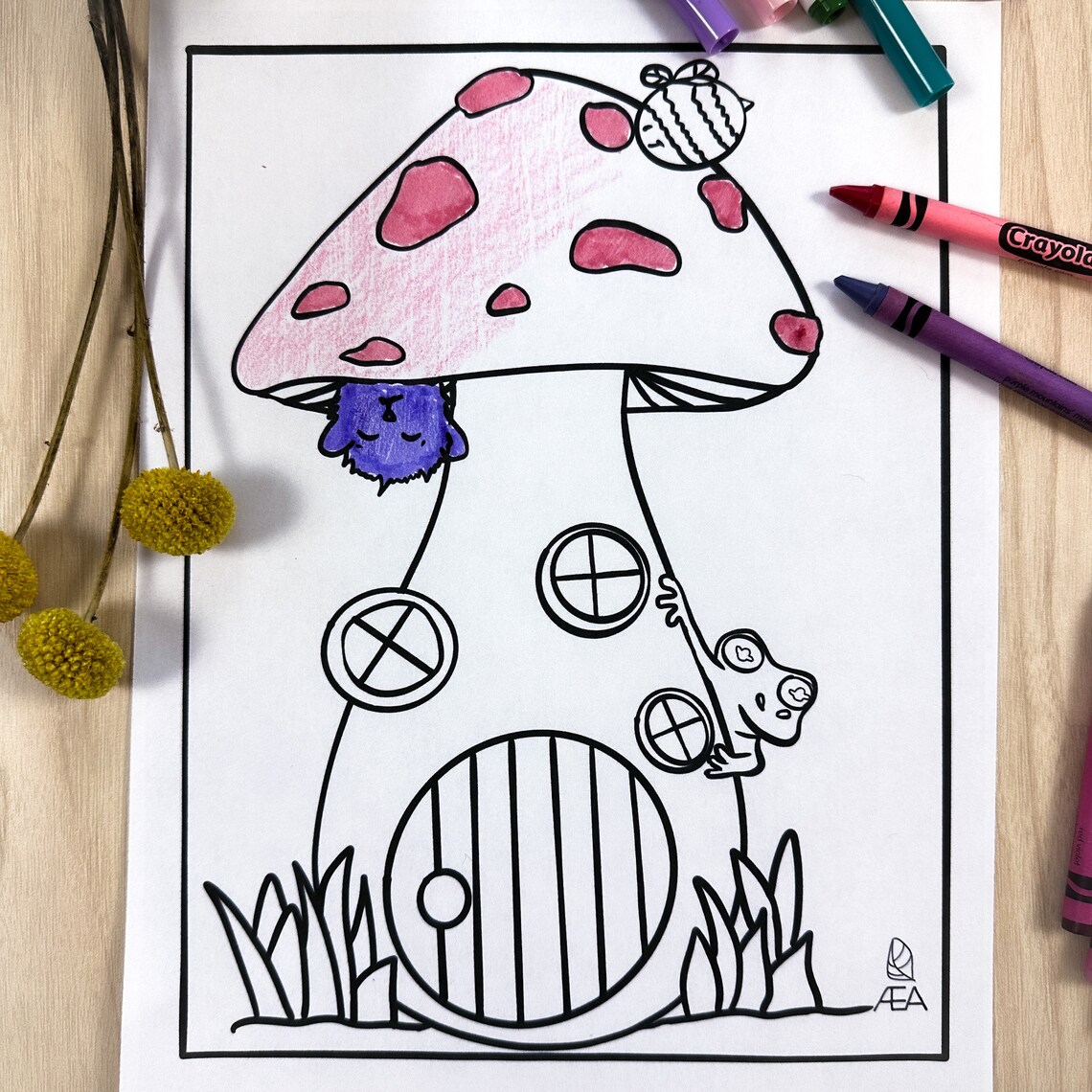 Mushroom House Whimsical Printable Coloring Page Digital Download ...