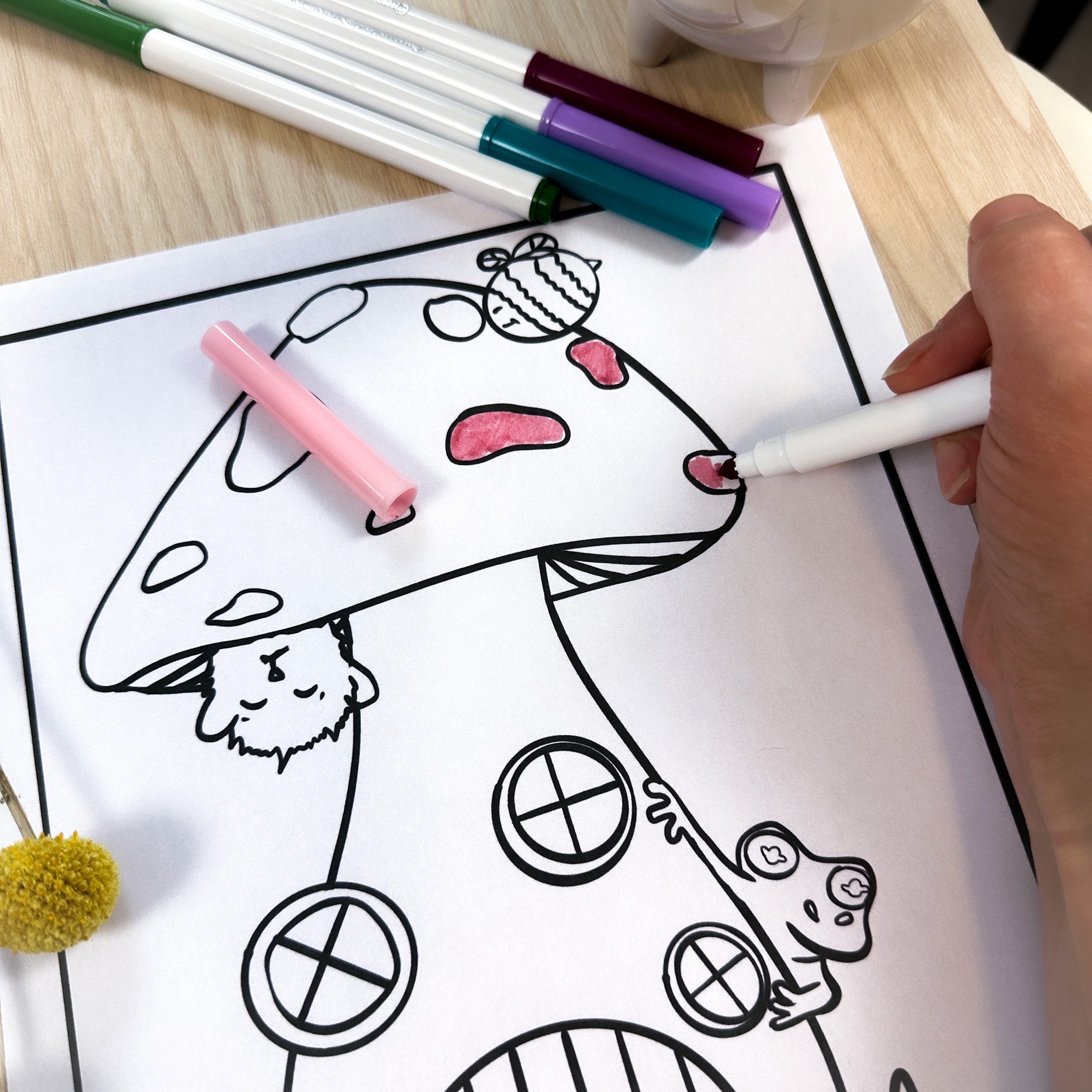 Mushroom House Whimsical Printable Coloring Page Digital Download ...