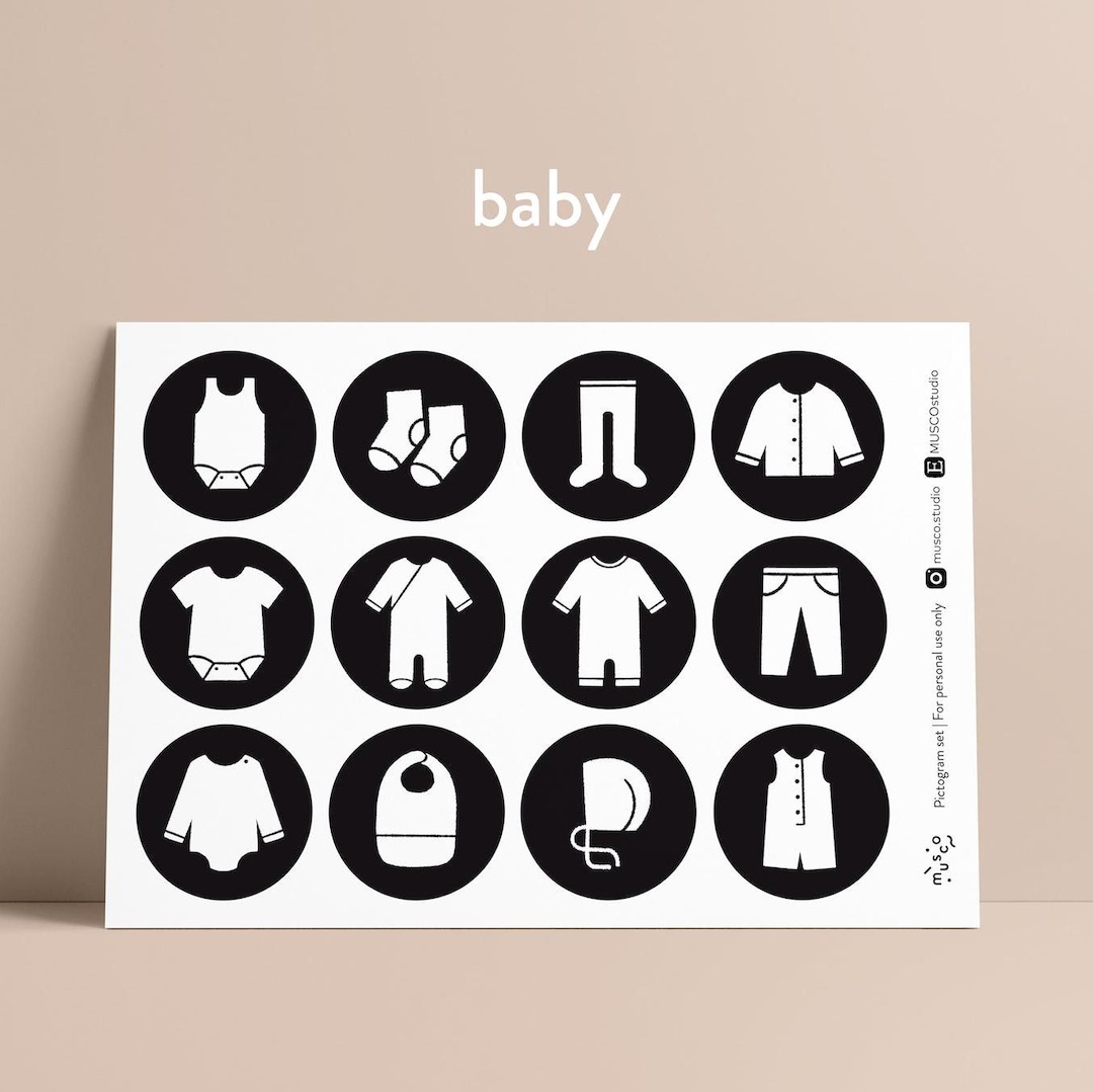 12 Baby Clothes Pictogram Labels | Clothing Icons for Baby | Wardrobe ...