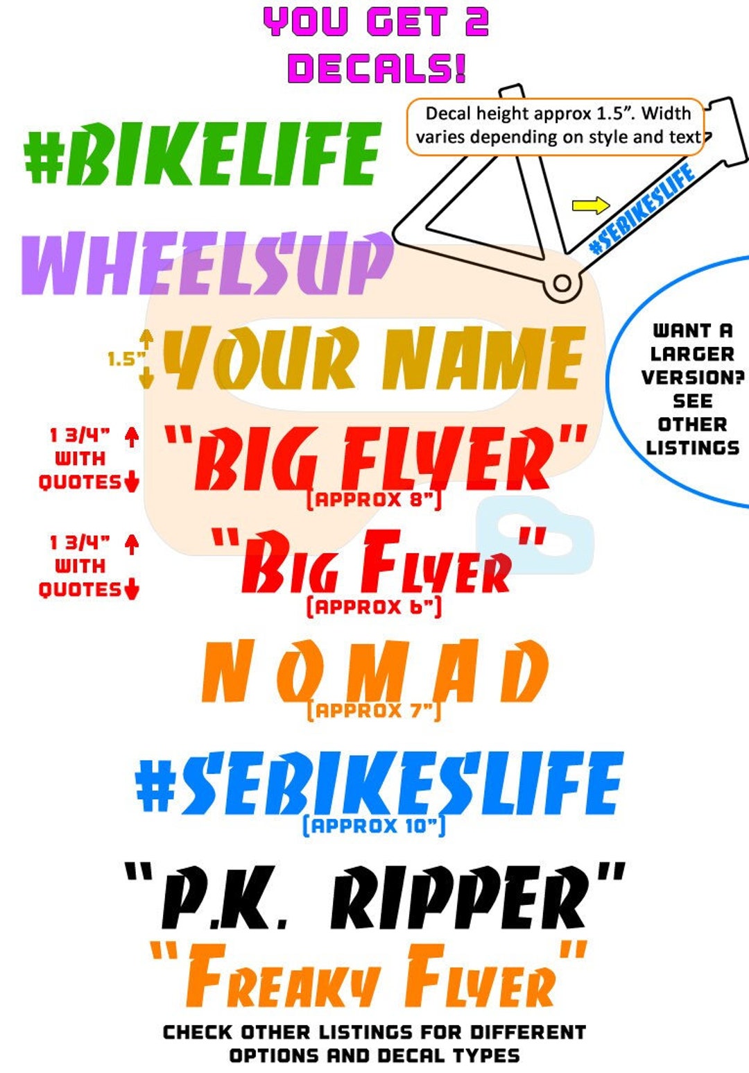 SE Bikes Personalized Decal / Sticker you Get 2 Main - Etsy