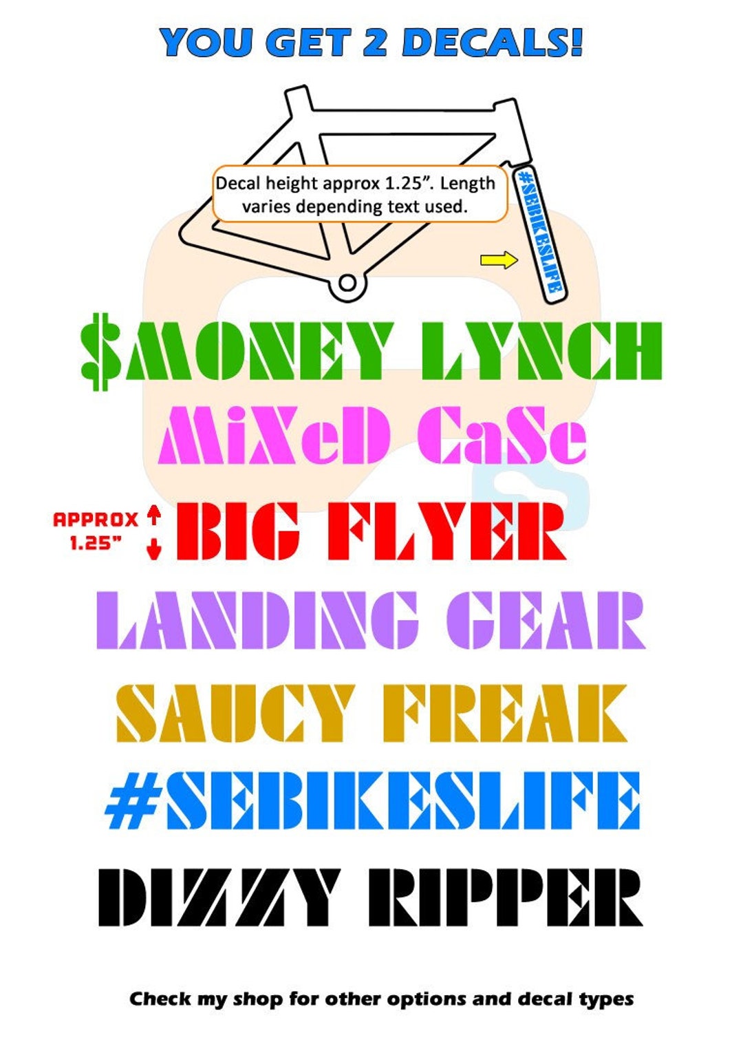 SE Bikes Personalized LANDING GEAR Style Fork Decal / Sticker (you Get ...