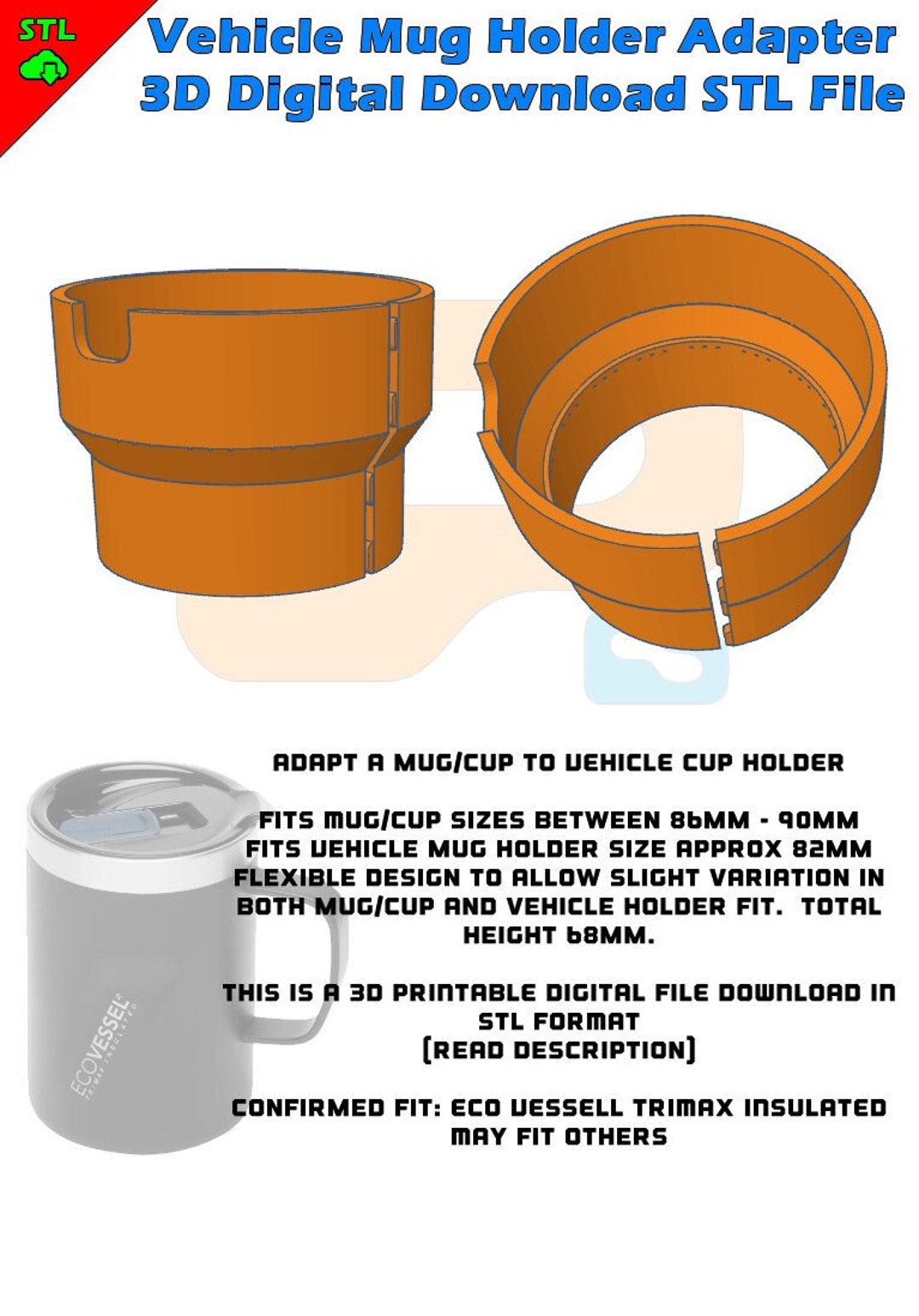 Coffee Mug/cup Holder Vehicle Adapter: 3D Printable Digital Download - Etsy