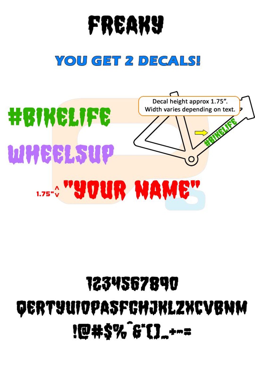 Personalized Bike "freaky" Decal / Sticker | Main Downtube (you Get 2 ...