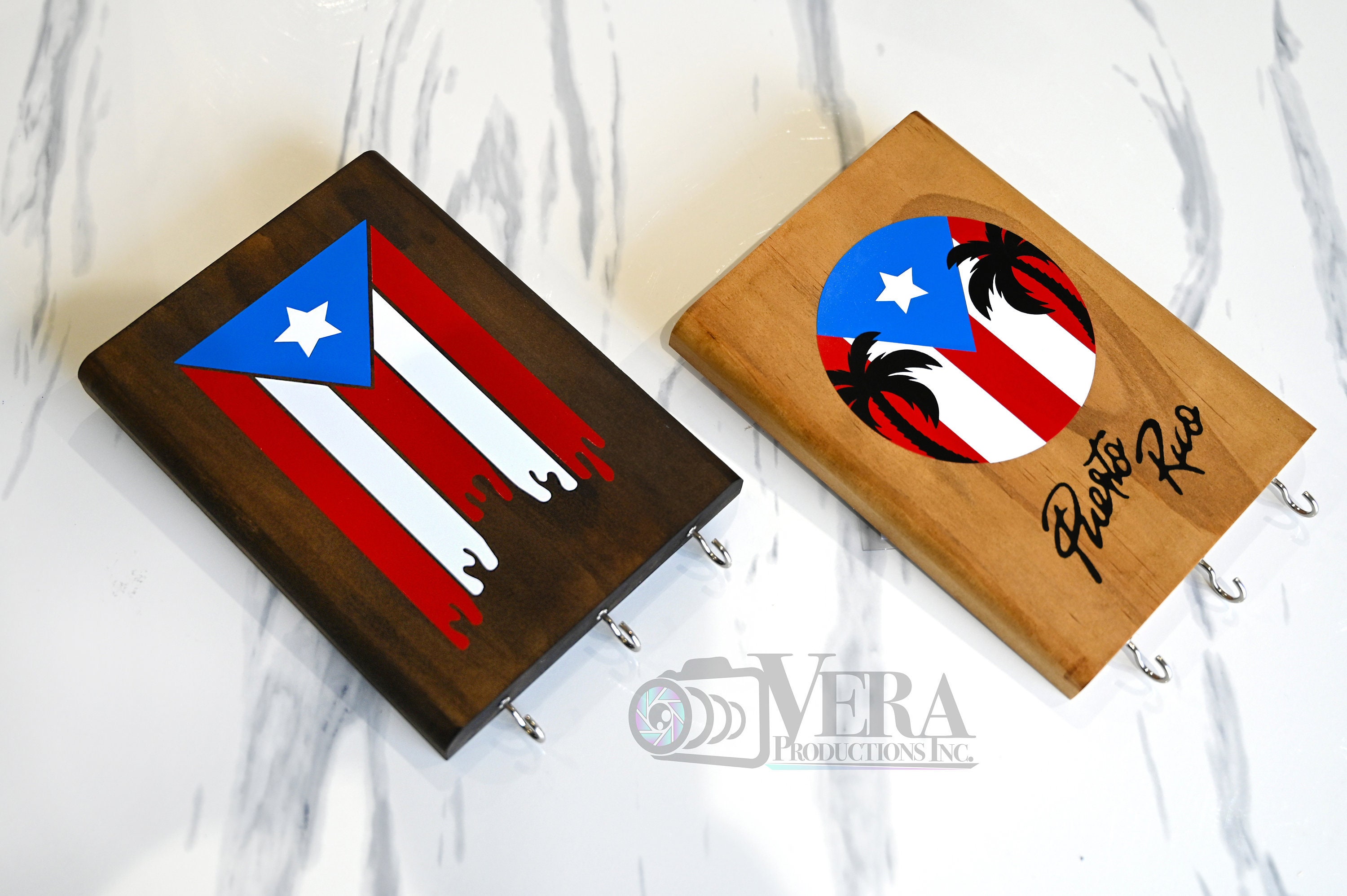 Puerto Rico Flag Wood Wall Mount Key Holder/ Key Ring Hook Hanger for ...