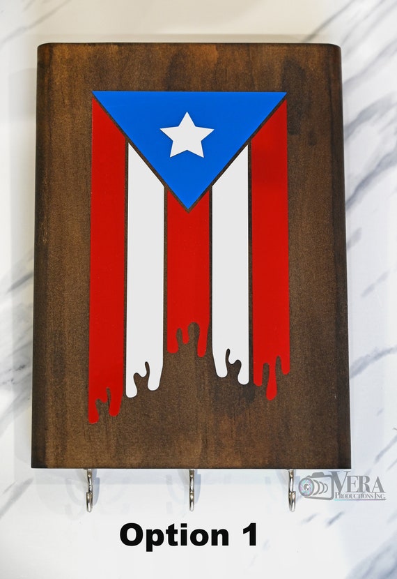 Puerto Rico Flag Wood Wall Mount Key Holder/ Key Ring Hook Hanger for ...