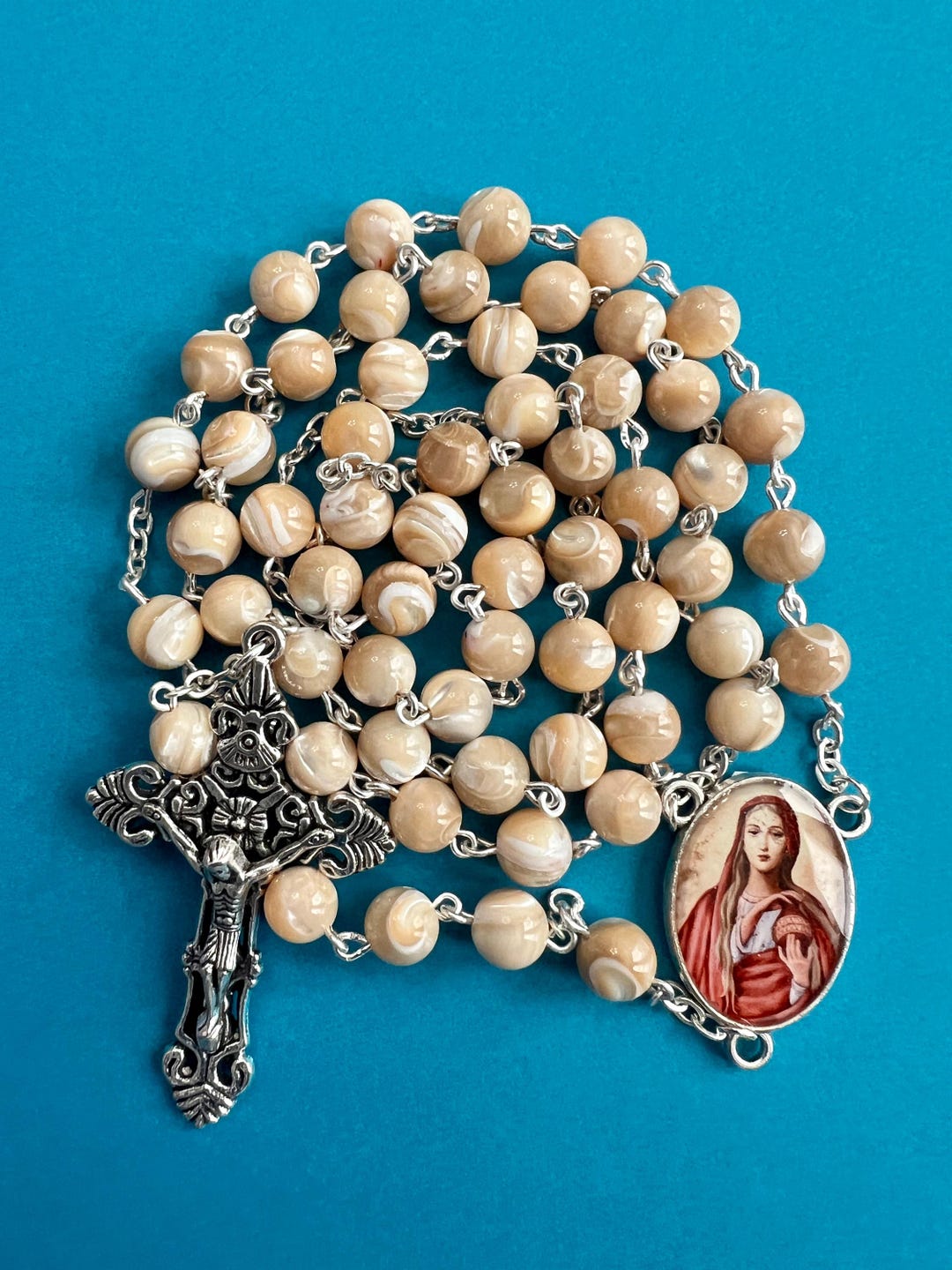 Mary Magdalene, 8mm Shell/mother of Pearl Beadrosary - Etsy