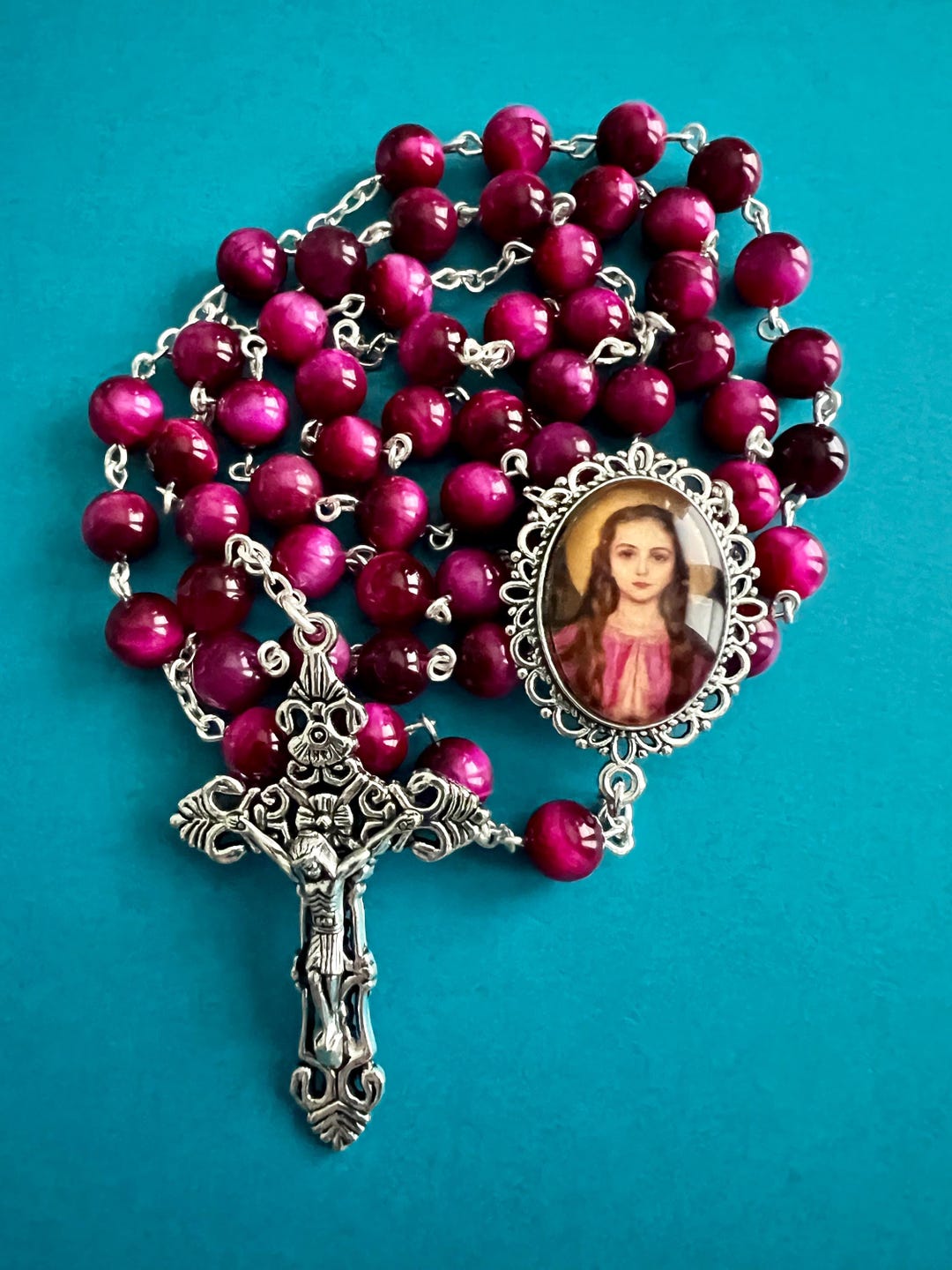 St. Philomena, 8mm Burgundy Red Bead Rosary - Etsy