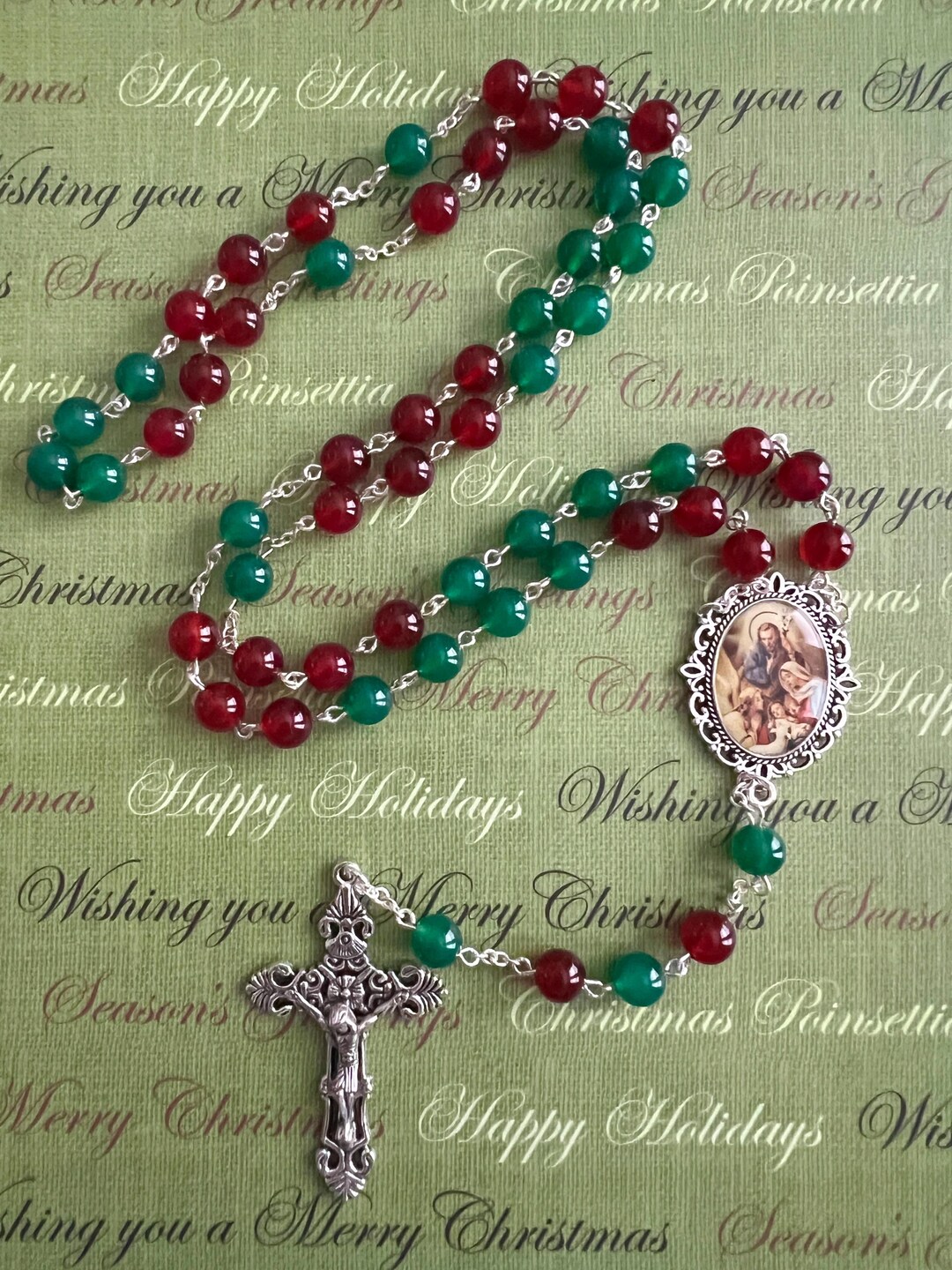 Christmas Nativity 8mm Red & Green Jade Rosary - Etsy