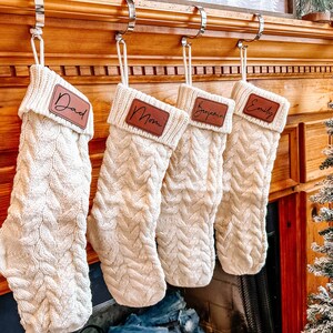 Personalized Cable Knit Stockings for Christmas, Stockings With Leather ...