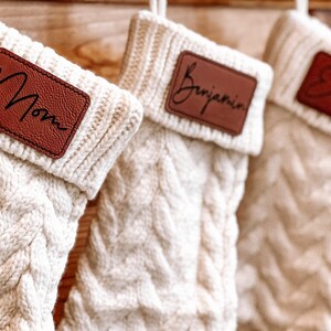 Personalized Cable Knit Stockings for Christmas, Stockings With Leather ...
