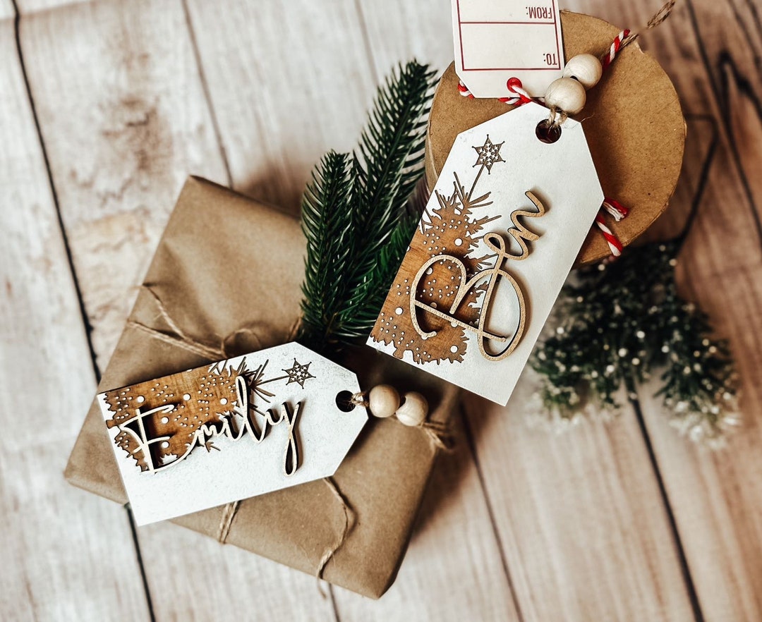 Personalized Stocking Tags, Gift Tags for Kids, Gold Stocking Tag Trees ...