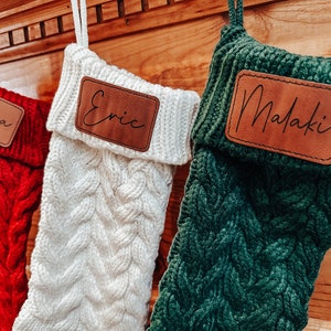 Personalized Cable Knit Stockings for Christmas, Stockings With Leather ...