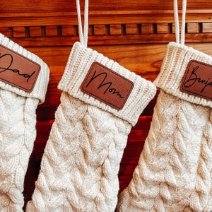 Personalized Cable Knit Stockings for Christmas, Stockings With Leather ...