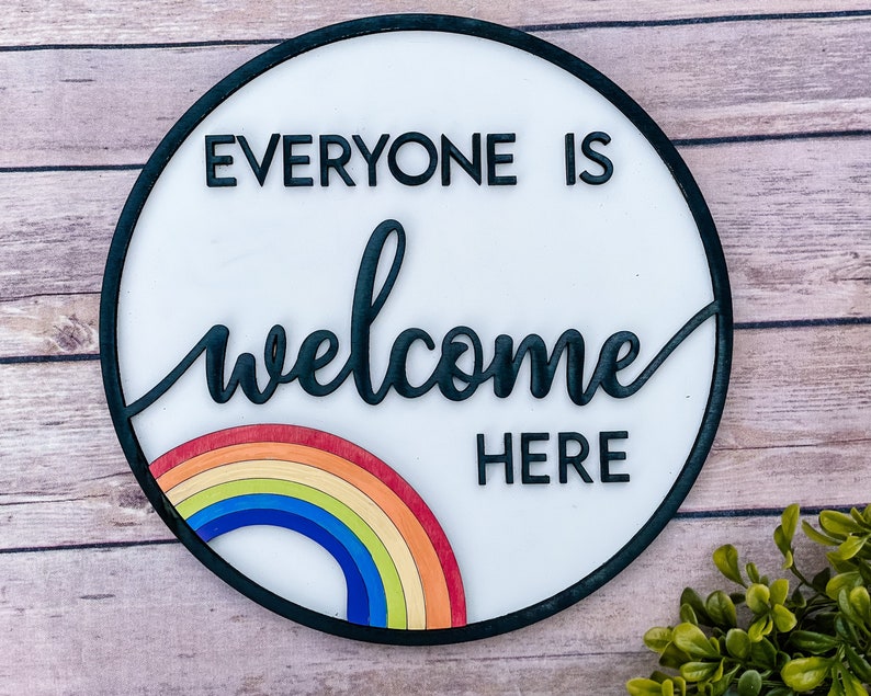 Everyone is Welcome Here Sign Door Hanger LGBTQ Art Pride - Etsy