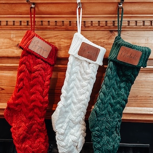 Personalized Cable Knit Stockings for Christmas, Stockings With Leather ...