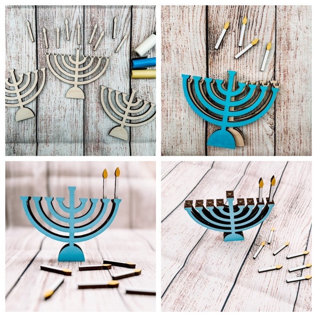 DIY Mini Menorah Craft for Kids, Wood Menorah for Children, Hanukkah ...