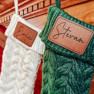 Personalized Cable Knit Stockings for Christmas, Stockings With Leather ...