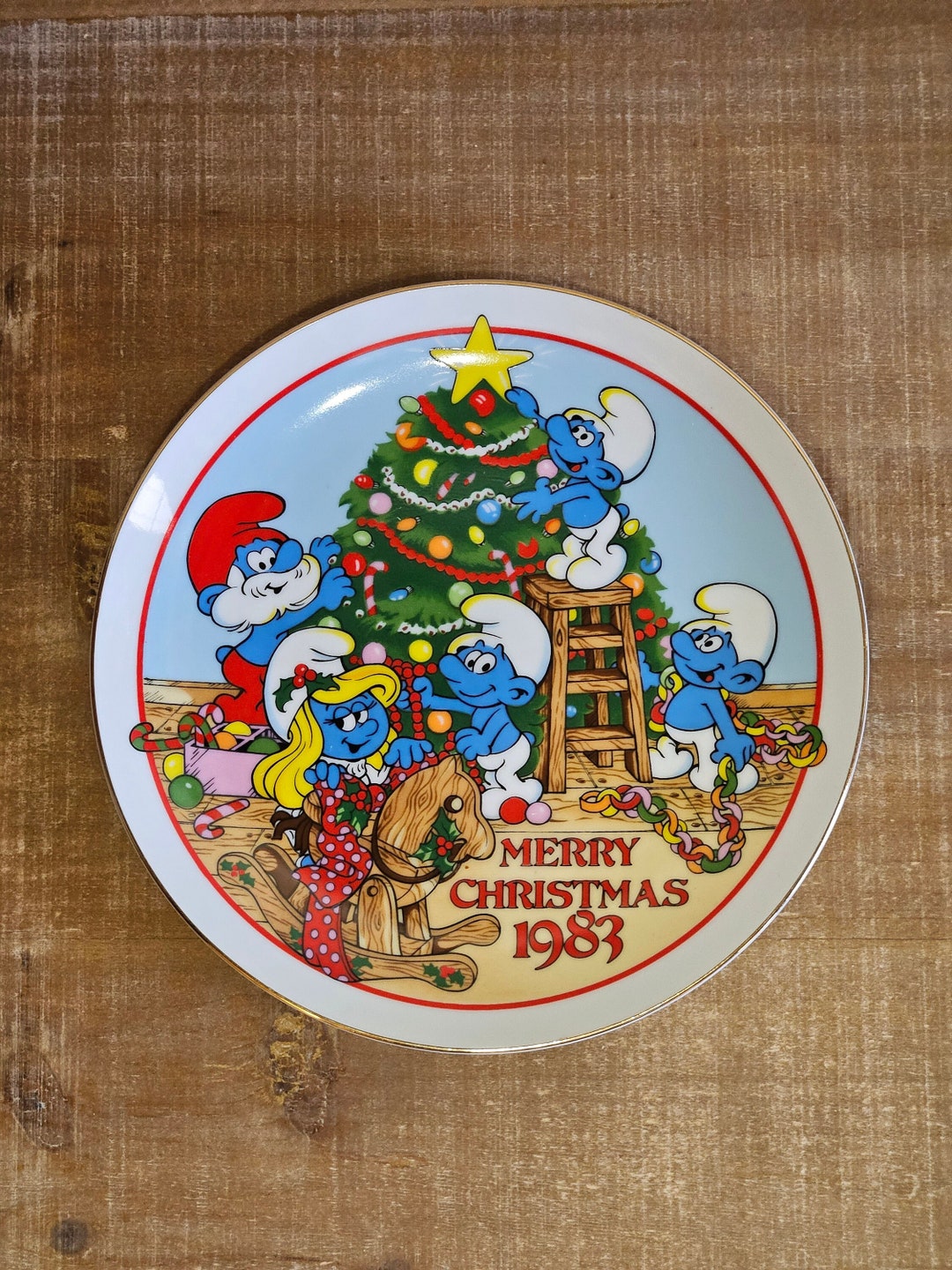 Smurf Christmas Plate 1983 - Etsy
