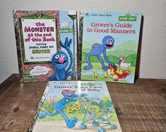 Vintage 1970's Sesame Street Knickerbocker GROVER PLUSH Stuffed Animal ...