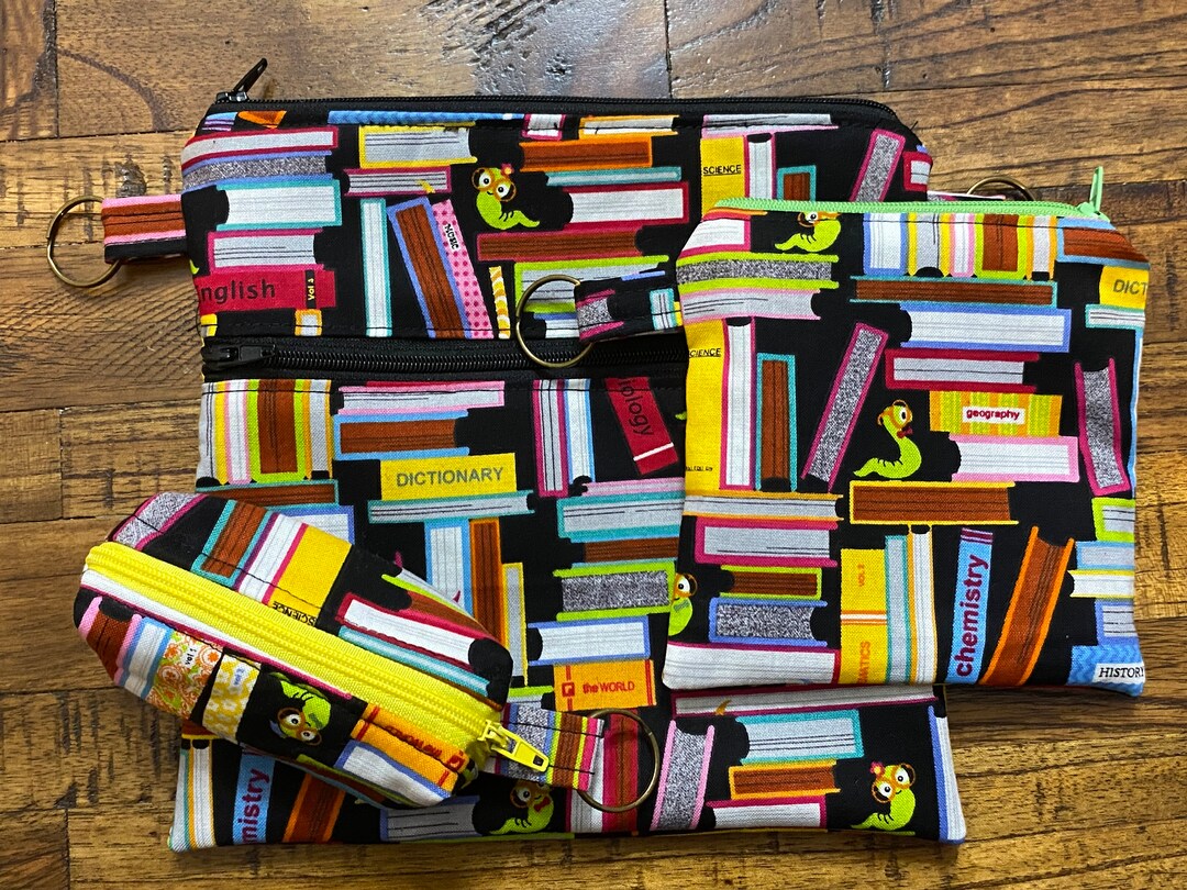 Library Books Boxy Bag / Money Pouch / Two Pocket Pouch Great Gift Idea ...