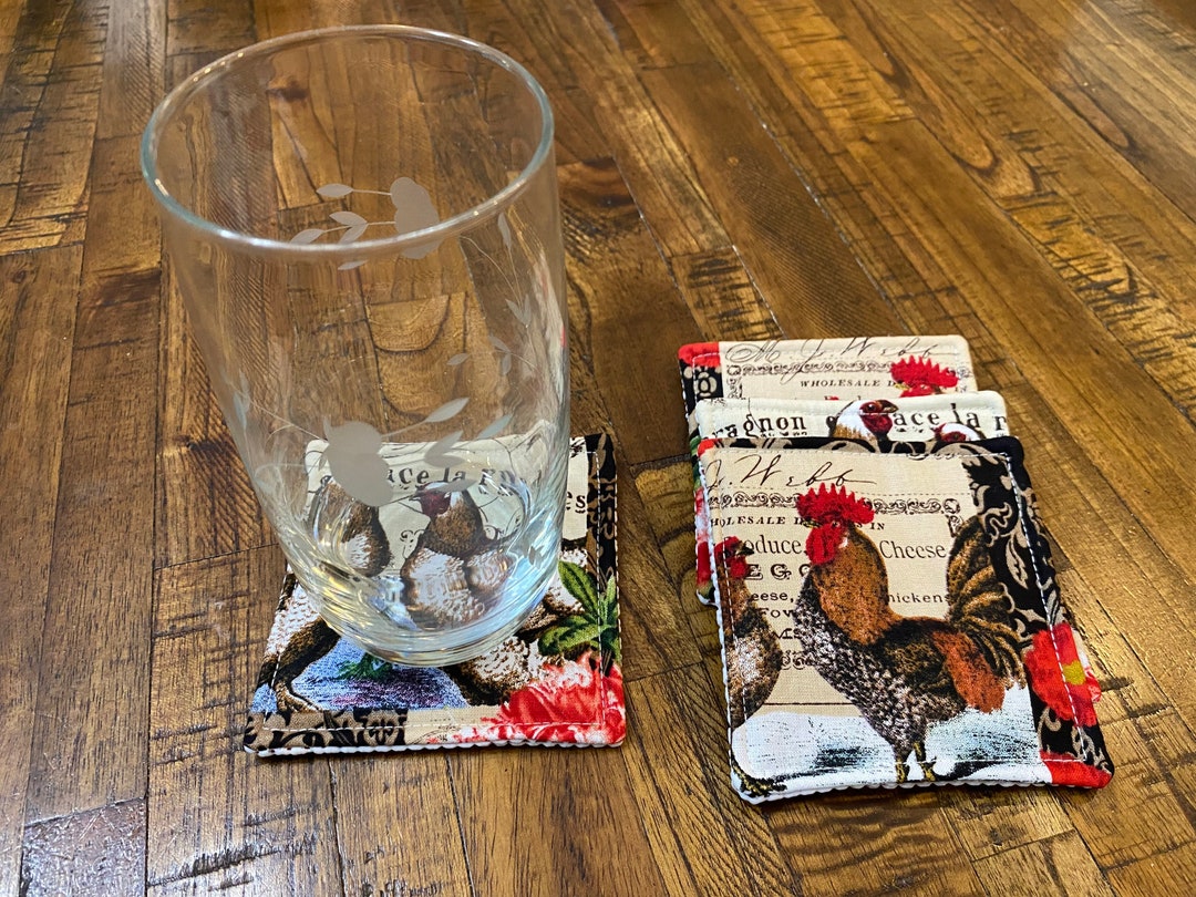 Vintage Chicken No Skid Eco-friendly Fabric Coasters, Variety of Sets ...