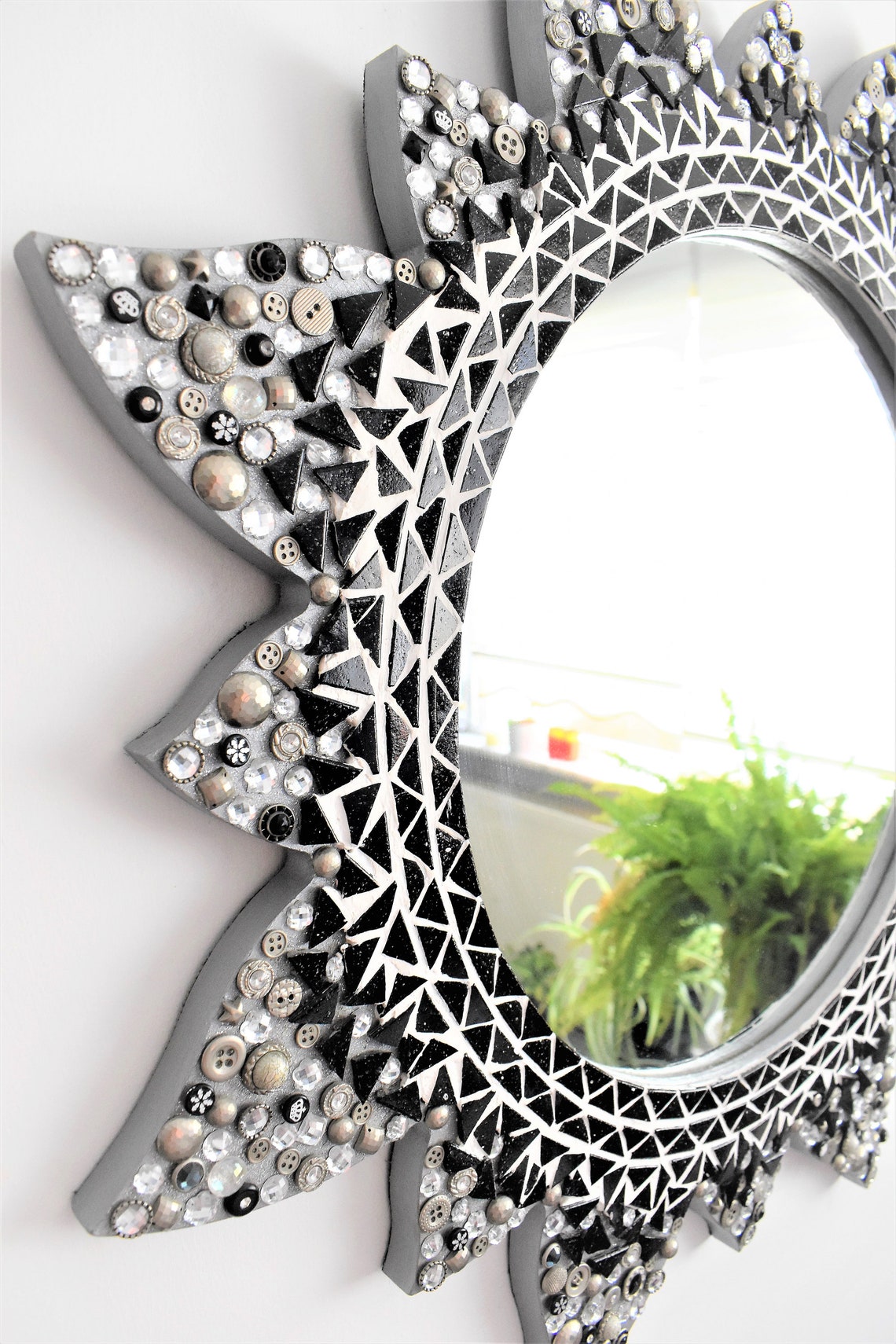 Black Sun Mosaic Mirror,large Mosaic Mirror,sun Shape Mirror,hand Cut ...