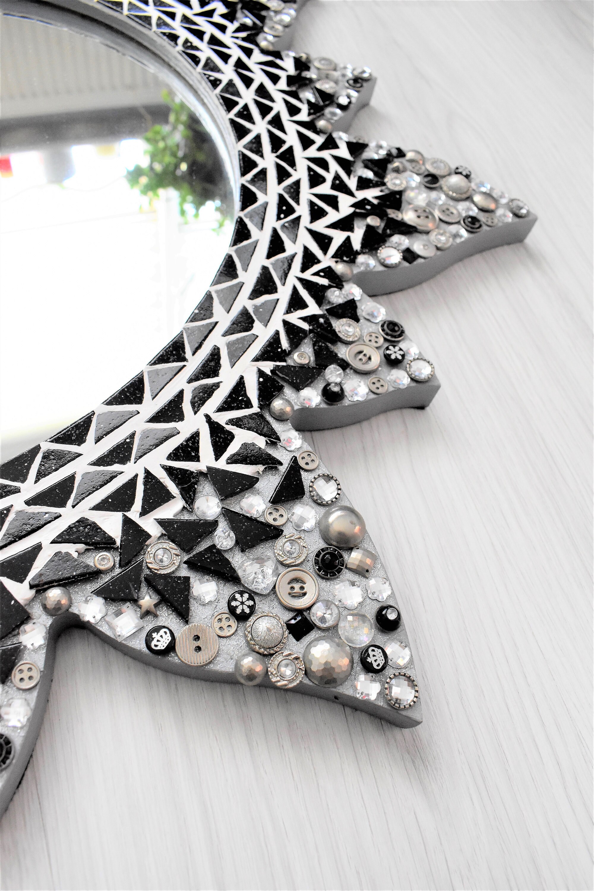 Black Sun Mosaic Mirror,large Mosaic Mirror,sun Shape Mirror,hand Cut ...