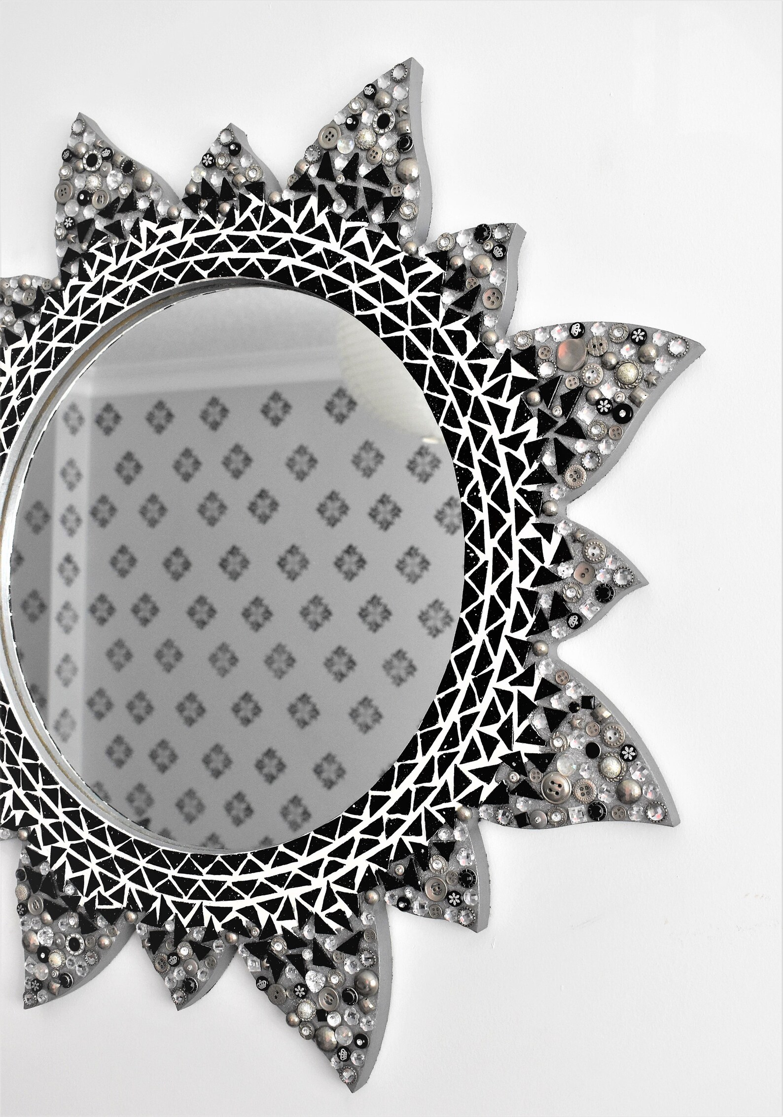 Black Sun Mosaic Mirror,large Mosaic Mirror,sun Shape Mirror,hand Cut ...
