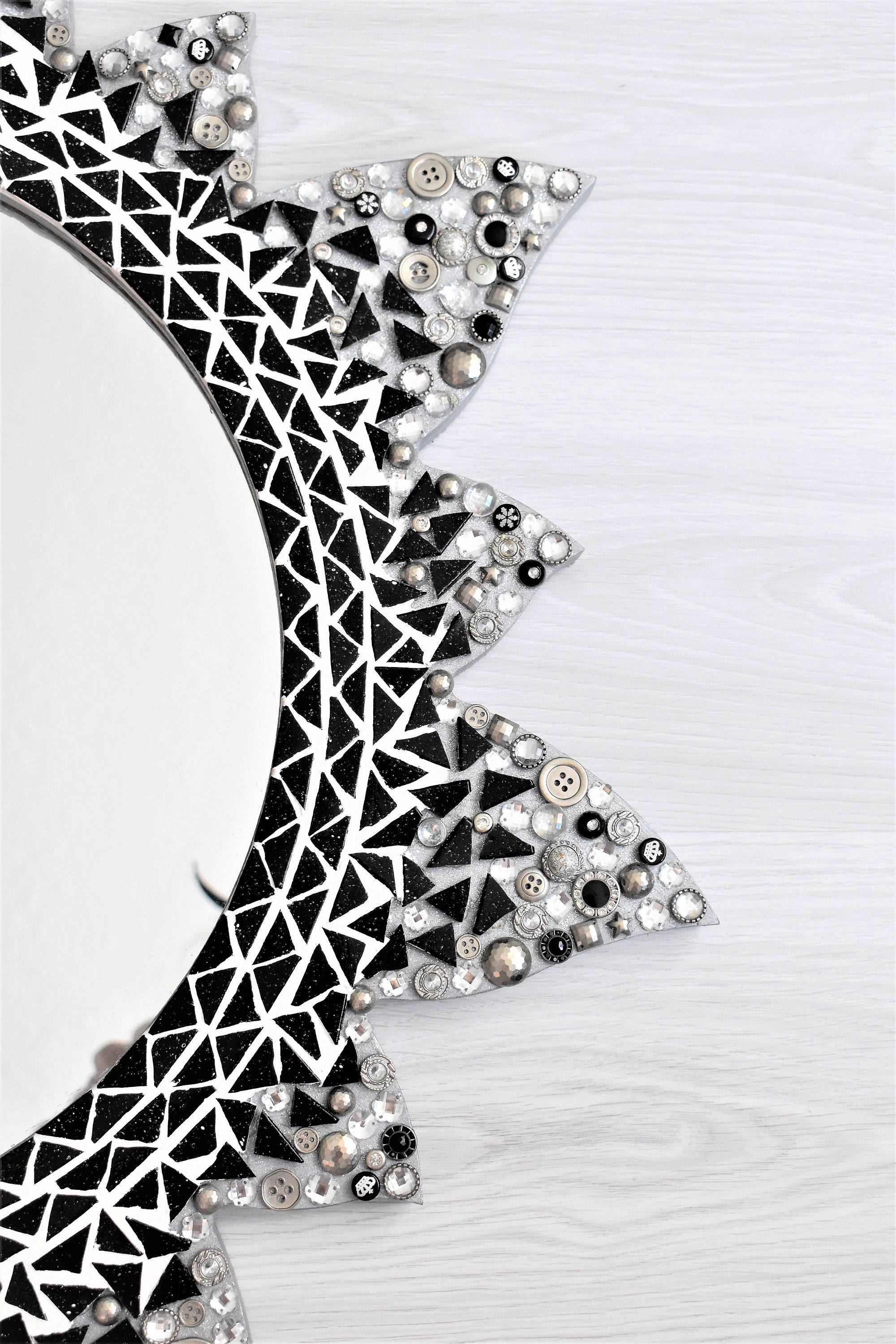 Black Sun Mosaic Mirror,large Mosaic Mirror,sun Shape Mirror,hand Cut ...