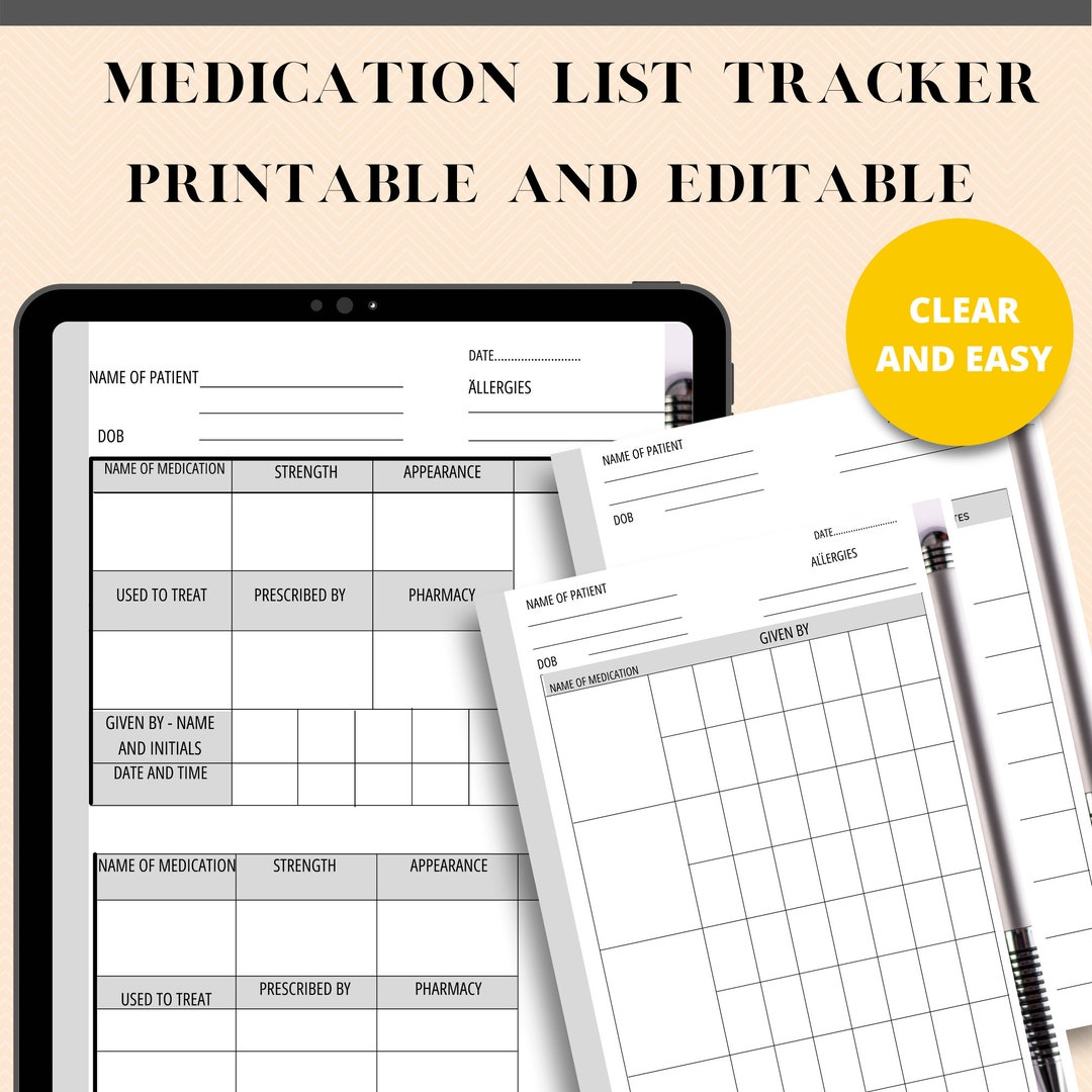 MEDICATION PLANNER Set Downloadable PDF Digital,printable, Editable ...