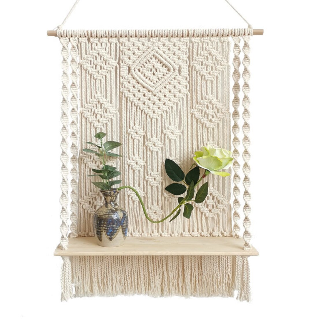 20"x31.5" Macrame Hanging Shelf, Macrame Floating Shelf, Boho Plant ...