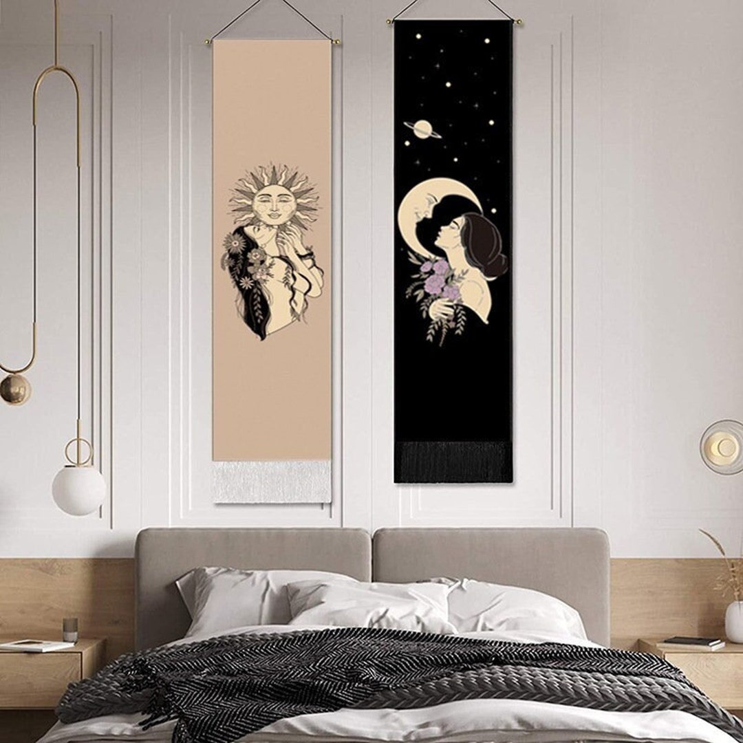 Moon Tapestry, Sun Moon Girl Wall Tapestry, Long Bohemian Tapestry With ...