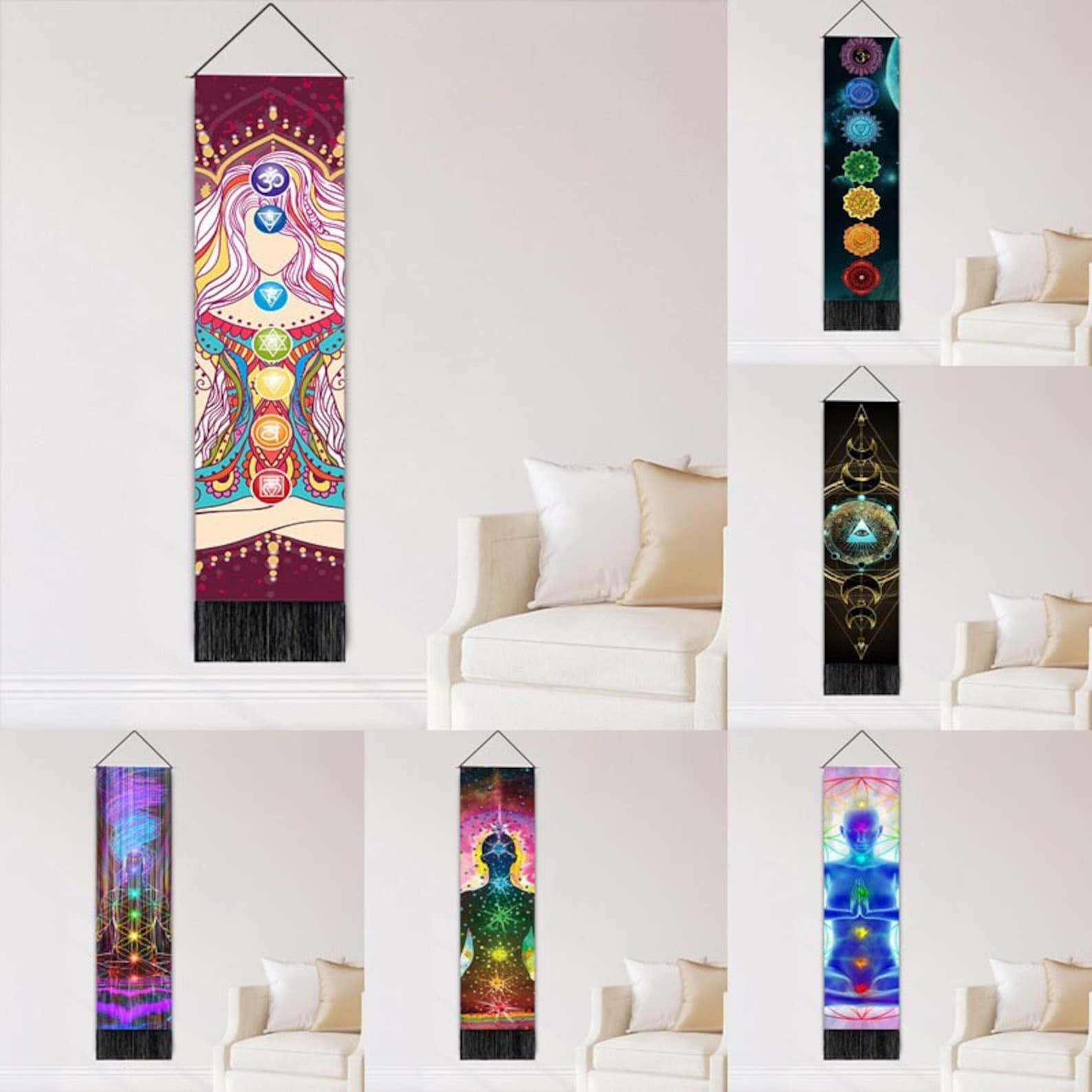 Chakra Wall Hanging, Chakra Tapestry, Boho Mandala Tapestry, Yoga ...