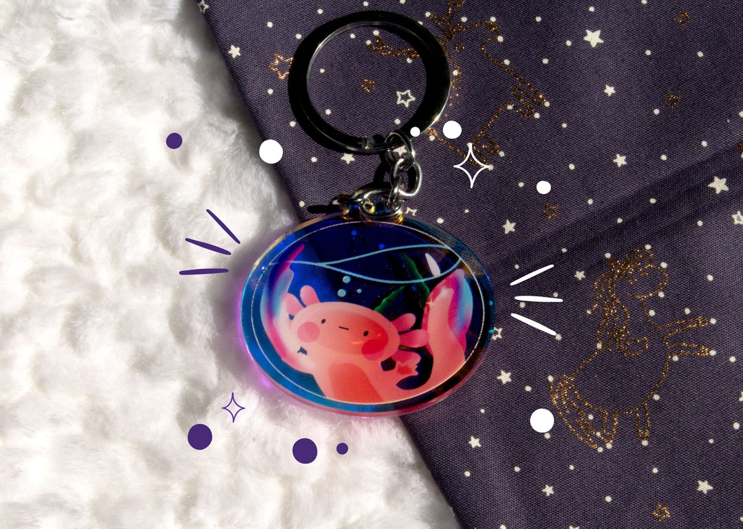 Axolotl Keychain - Bubble - Holographic || Holographic Acrylic Keychain ...