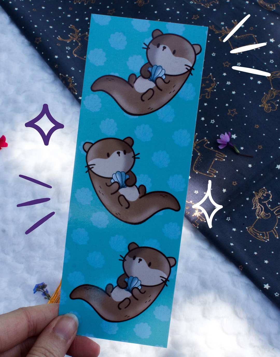 Bookmark Otter Illustration Drawing Cute Reading Yuckona Créations - Etsy
