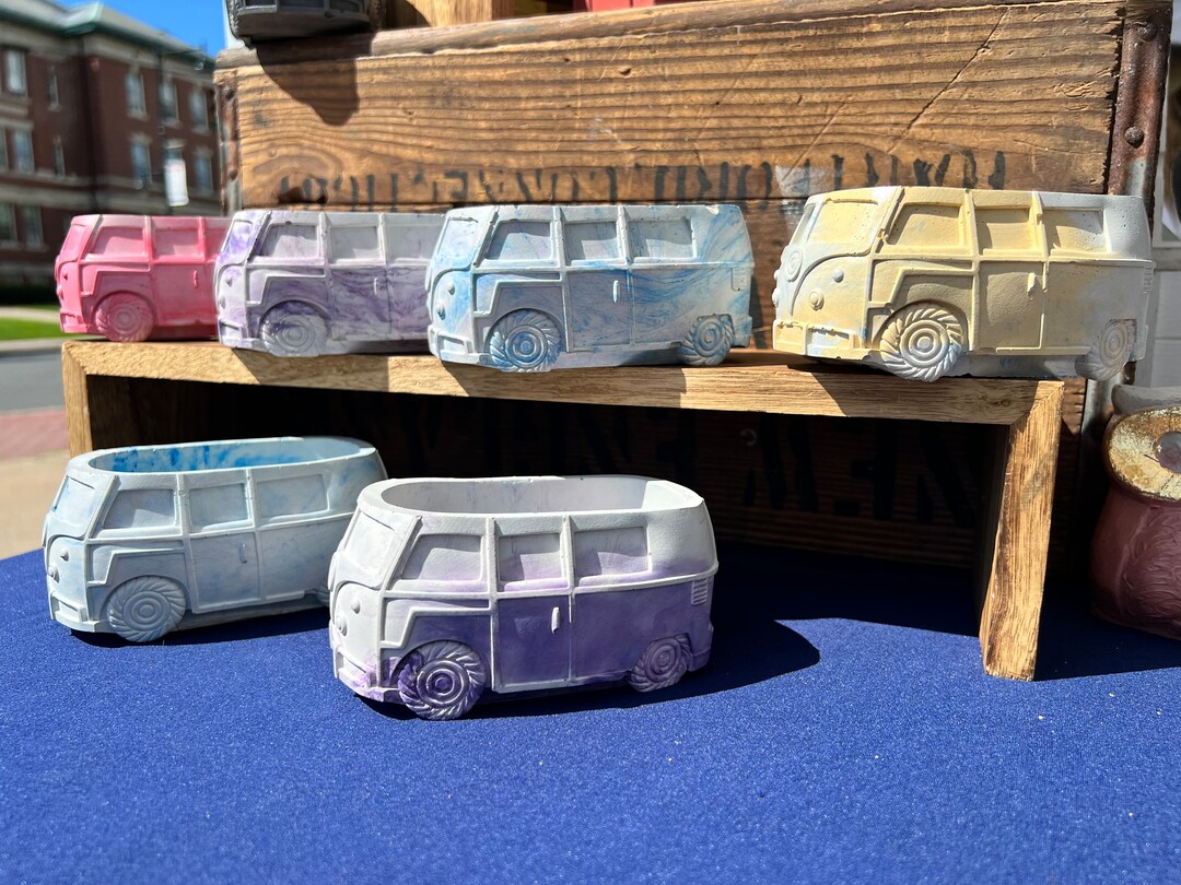 Concrete Vintage Car Planter Marbled | Succulent Planter Car | VW Van ...